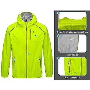 Little Donkey Andy Men's Cycling Stretch Rain Jacket with Hood, Windproof and Waterproof, Ultralight Golf Windbreaker,Packable Size XL