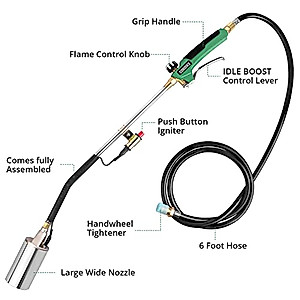 Sondiko Propane Torch Kit, Weed Torch, Heavy Duty Blow Torch with High Output 800,000 BTU, 6.5FT Hose, Flame control valve for Garden Stumps Wood Ice Snow Roofing