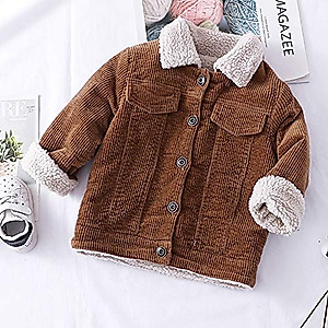 Morubut Toddler Boy Winter Corduroy Jacket Baby Girl Fall Sherpa Lined Outwear Coat (Dark Brown, 18-24 Months)