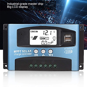 SHYEKYO Solar Charge Controller, 12V/24V MPPT Solar Charge Controller with LCD Real Time Display Solar Panel Intelligent Regulator for Storage Batteries and Loads Work(50A)