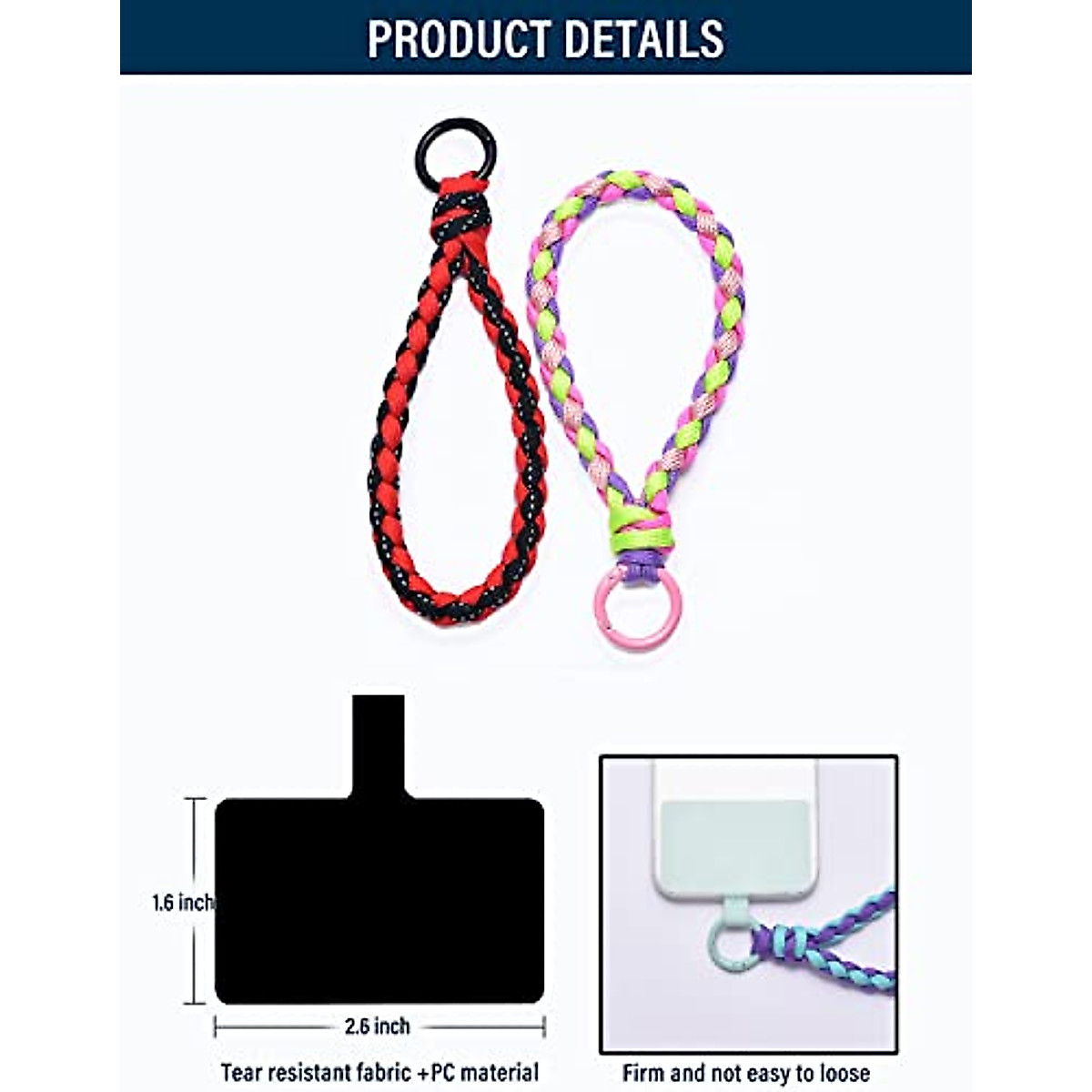 Female Universal Cell Phone Lanyards Multi-Functional Adjustable Hand Wrist Strap Handmade Knitted Pink Nylon Rope