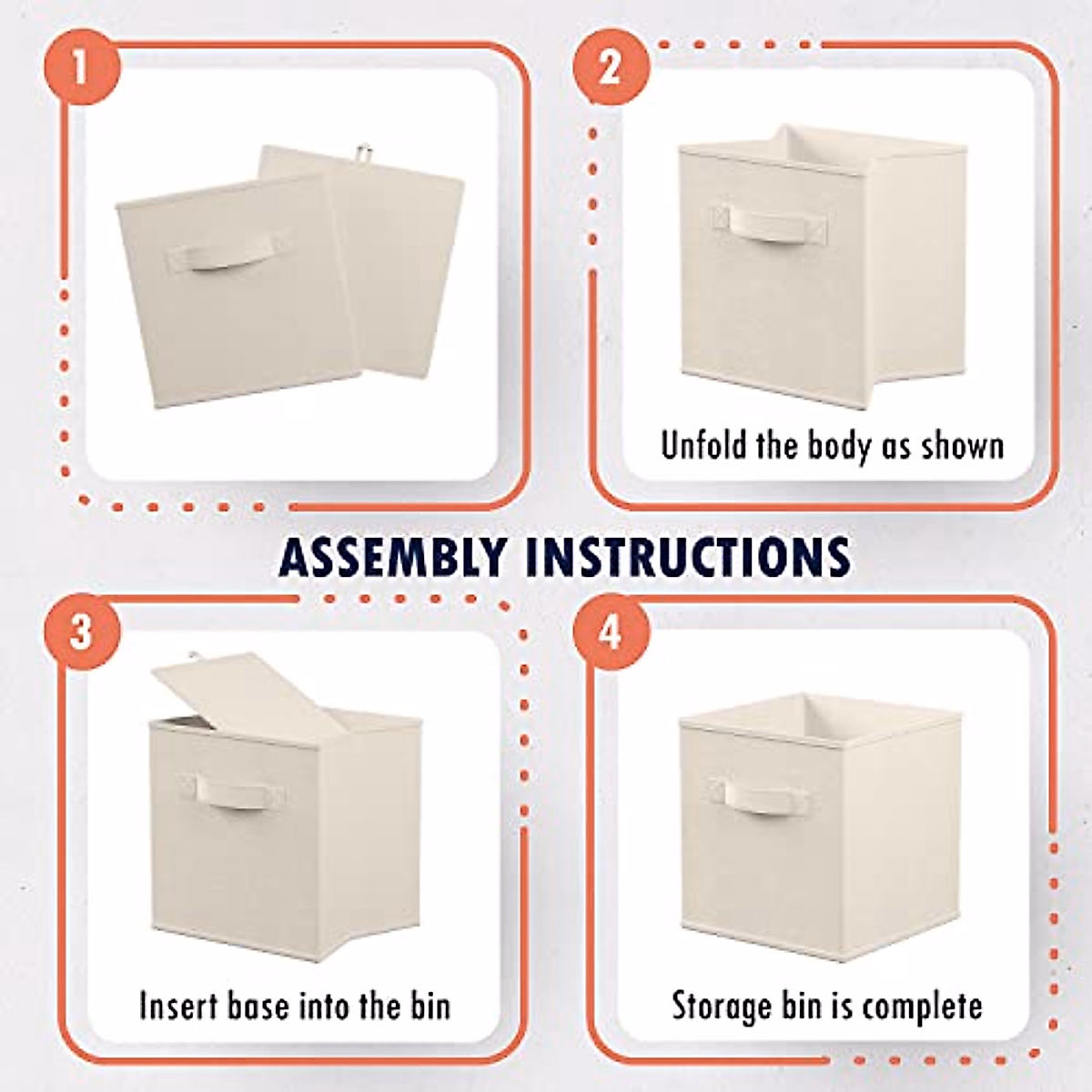 Ornavo Home Foldable Collapsible Storage Box Bins Shelf Basket Cube Organizer with Dual Handles - Set of 6-13 x 13 x 13 - Beige