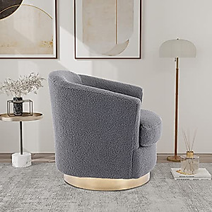 HomSof 30.7''W Boucle Swivel Accent Barrel Modern Comfy Sofa with Gold Stainless Steel Base 360 Degree Club Arm Chair for Nursery Bedroom Living Room Lounge Hotel, Gray