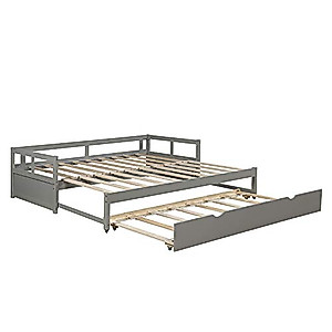 Lifeand Twin to King Extending, Wooden Daybed with Trundle, Gray