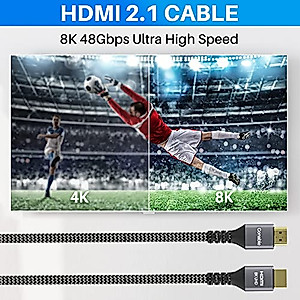 Certified HDMI Cable, Real 8K 2.1 Cable 2 Feet (2 Pack), 48Gbps, Short Ultra HD Braided Cord, Supports 8K@60Hz 4K@120Hz, eARC, HDR, HDCP 2.2 2.3, for Laptop, Monitor, Switch, PS5/PS4, Xbox, UHD TV