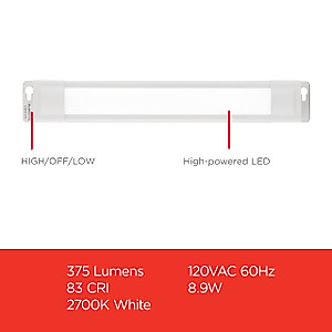 UltraPro 12 inch Plug-in Linkable Under Cabinet Lights, High/Low/Off, Warm White Light (2700K), LED Under Cabinet Lighting, Under Counter Lights for Kitchen, 44105
