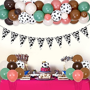 Cowgirl Balloon Garland Arch Kit 115pcs with Cow Print Pennant Banner for First Rodeo Birthday Party Decorations Western Last Rodeo Bachelorette Decor Farm Party Supplies