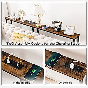 HOOBRO 5.9" Behind Couch Table Skinny with Charging Station, 63" Narrow Console Table with Power Outlets, Long and Thin Sofa Table, Slim Entryway Table, Rustic Brown BF165UXG01