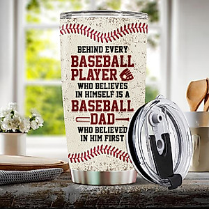 WONWIX Tumbler Gifts for Baseball Dad Stainless Steel with Lid 20 oz Thermos Cup Behind Every Softball Players Travel Coffee Mug Gift for Sport Lover Birthday Fathers Day Christmas