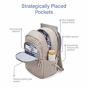 BAGSMART Travel Laptop Backpack, Quilted Work Bookbag Fits 15.6 Inch Laptop, Laptop Backpack with Charging Port Hole, Lightweight Bookbag for College Work Business, Grey