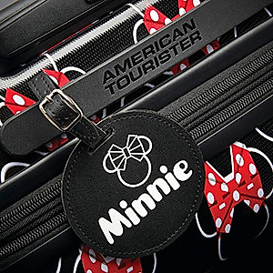 American Tourister Disney Hardside Luggage with Spinner Wheels, Black,White,Red/Minnie Mouse Head Bow, Carry-On 21-Inch
