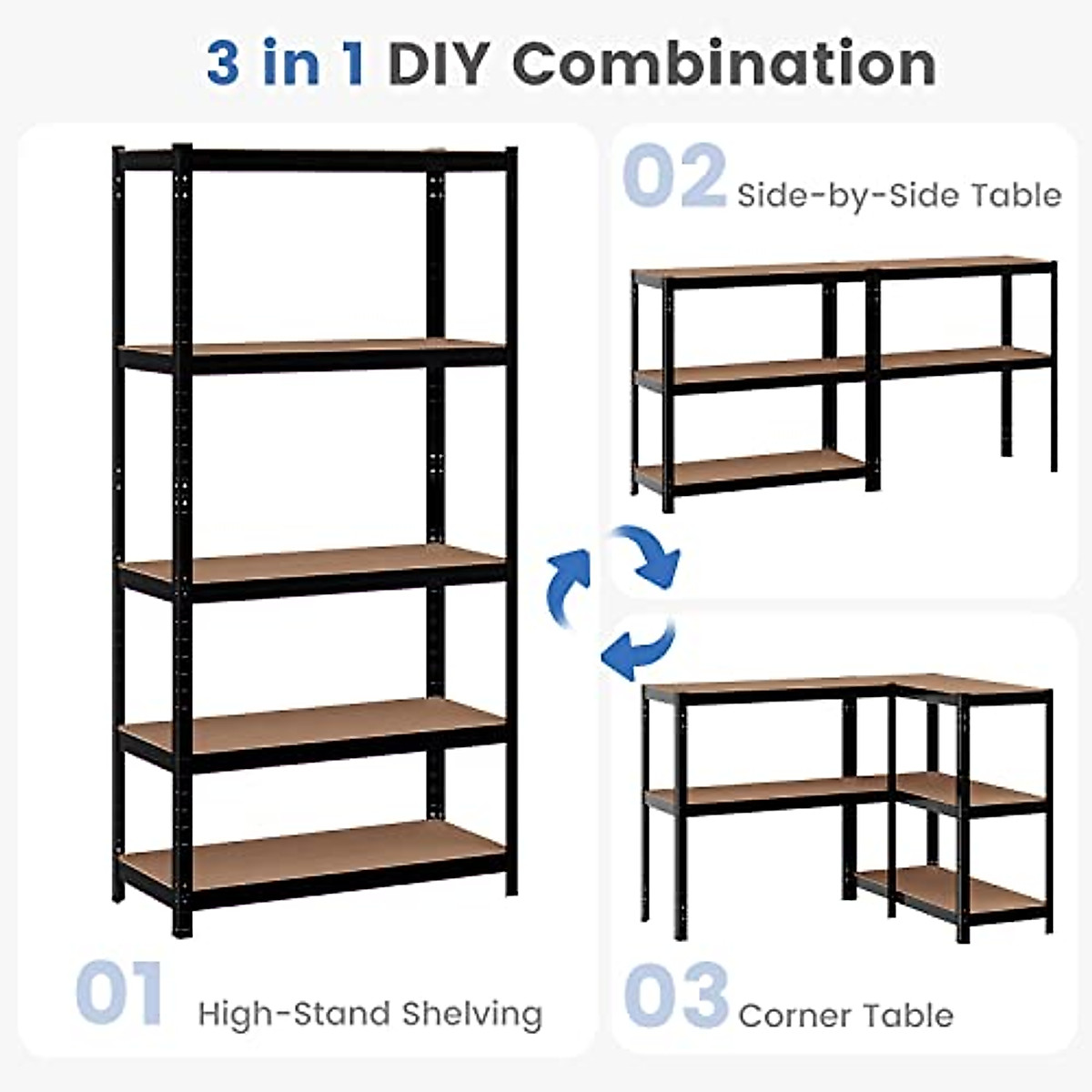 ERGOMASTER Storage Shelves Metal Garage Shelving Unit 5-Shelf Adjustable Heavy Duty Boltless Organizer Rack (1, Black)