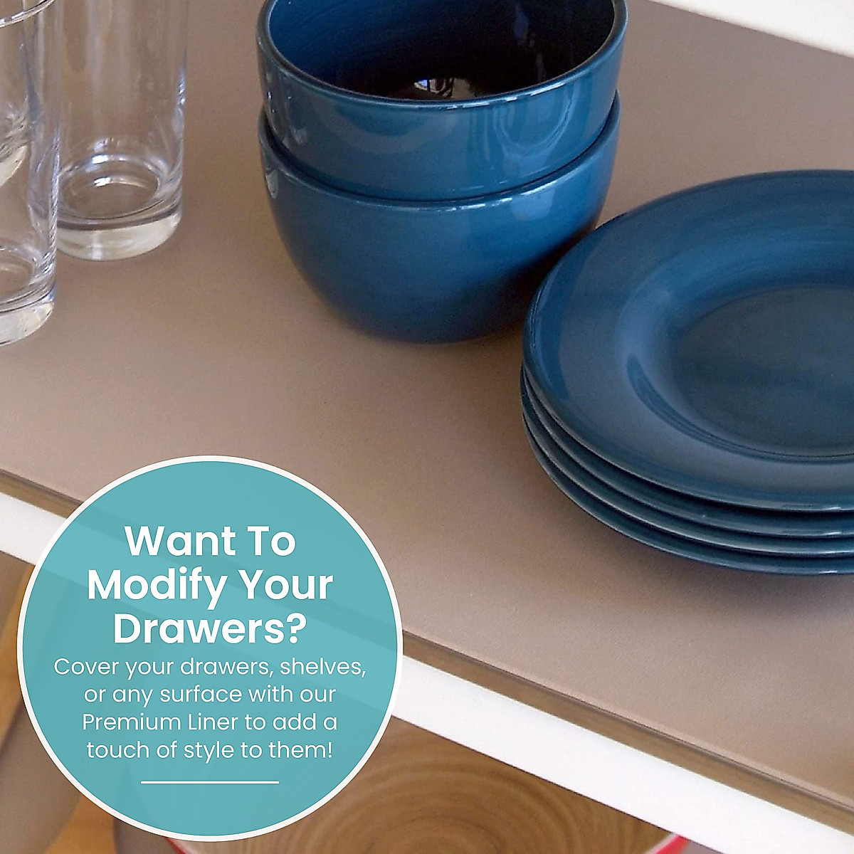 Con-Tact Brand Grip Premium Solid Thick Non-Adhesive Shelf and Drawer Liner, 18" x 4', Taupe, 6 Rolls