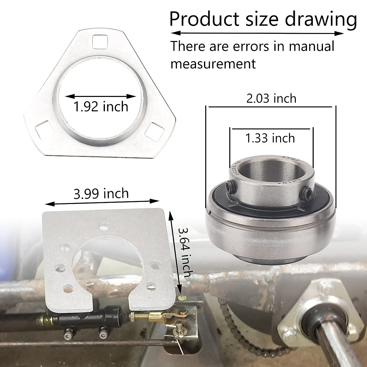 Go-Kart Live Axle Bearing Kit (1 inch) Compatible with Azusa axles, Also for Go Karts Mi-ni Bikes/Trikes/Off Road ATV - Axle with 3-Hole Flangettes