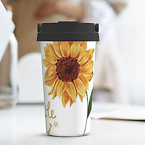 WANGXUEE Smile Face Sunflower Print 500ml Stainless Steel Travel Tumbler Double Wall Vacuum Insulated Coffee Mug
