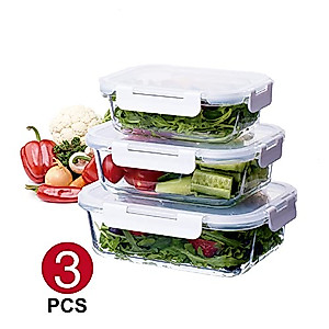 Anilar Tempered Glass Rectangular Food Storage with Lockable Lids - Set of 3