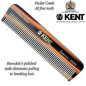 Kent A FOT Handmade Pocket Comb for Men, Women and Kids, All Fine Tooth Hair Comb Straightener for Everyday Grooming and Styling Hair, Beard and Mustache, Saw Cut and Hand Polished, Made in England