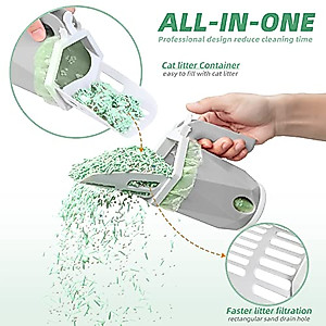 Ksqen Cat Litter Scoop, Portable Kitty Litter Scoop, Removable Litter Scooper with Holder, Cat Litter Sifter Pooper Scooper System with Bags (Grey)