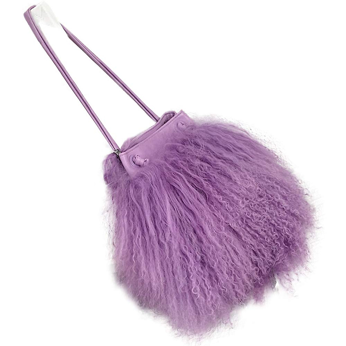 Real Mongolian Fur Luxury Lamb Fur Womens Girls Shoulder Tote Bags Lavender