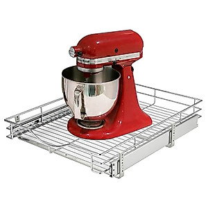 DINDON 1 Tier Pull Out Cabinet Organizer (17" W x 21" D) Heavy-Duty Metal Sliding Drawer Shelf, Slide Out Wire Basket for Kitchen Cabinets, Pantry, Bathroom, Chrome Finish…