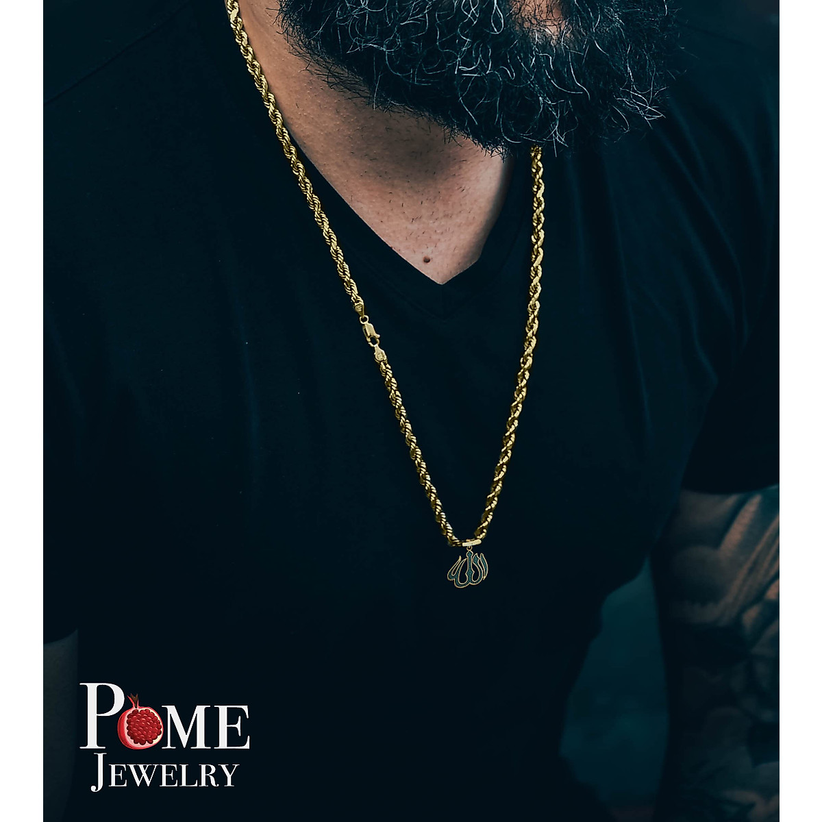 Pome Allah Pendant Necklace in Solid 14k Gold, Made in America (16" Necklace, Yellow Gold)