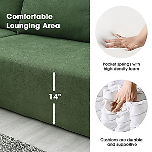 GNIXUU Chenille Modular Sectional Sofa Cloud Couch, Modern Minimalist 2 Pieces Deep Sectional Couches for Living Room, Comfy Upholstered 4-Seater L-Shaped Sofa with Chaise(109" Green)