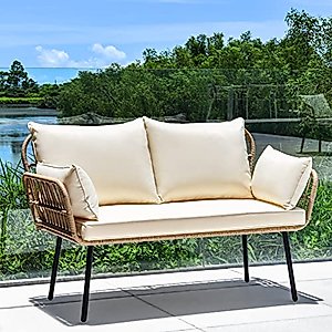 YITAHOME Love Seat Patio Sofa, All-Weather Wicker Loveseats Patio Sectional Furniture with Cushions & Lumbar Pillows, Outdoor Patio Furniture Set for Patio, Balcony, Backyard, Deck, Poolside