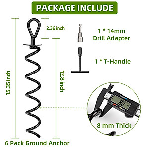 IMMERROT 6 PCS 15.3 Inch Ground Anchors Heavy Duty for High Winds Screw in Earth Anchor Swing Set Spiral Auger Stakes Suitable for Tent Trampoline Tree Garden Fence Sheds Swingset, Easy Use with Drill