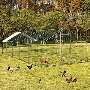 JOVNO Large Metal Chicken Coop Cage Walk-in Enclosure Poultry Hen Run House Playpen Exercise Pen Outdoor Yard Poultry Pet Hutch with Weather Proof Cover (29.5 x 9.9 x 6.57 FT)