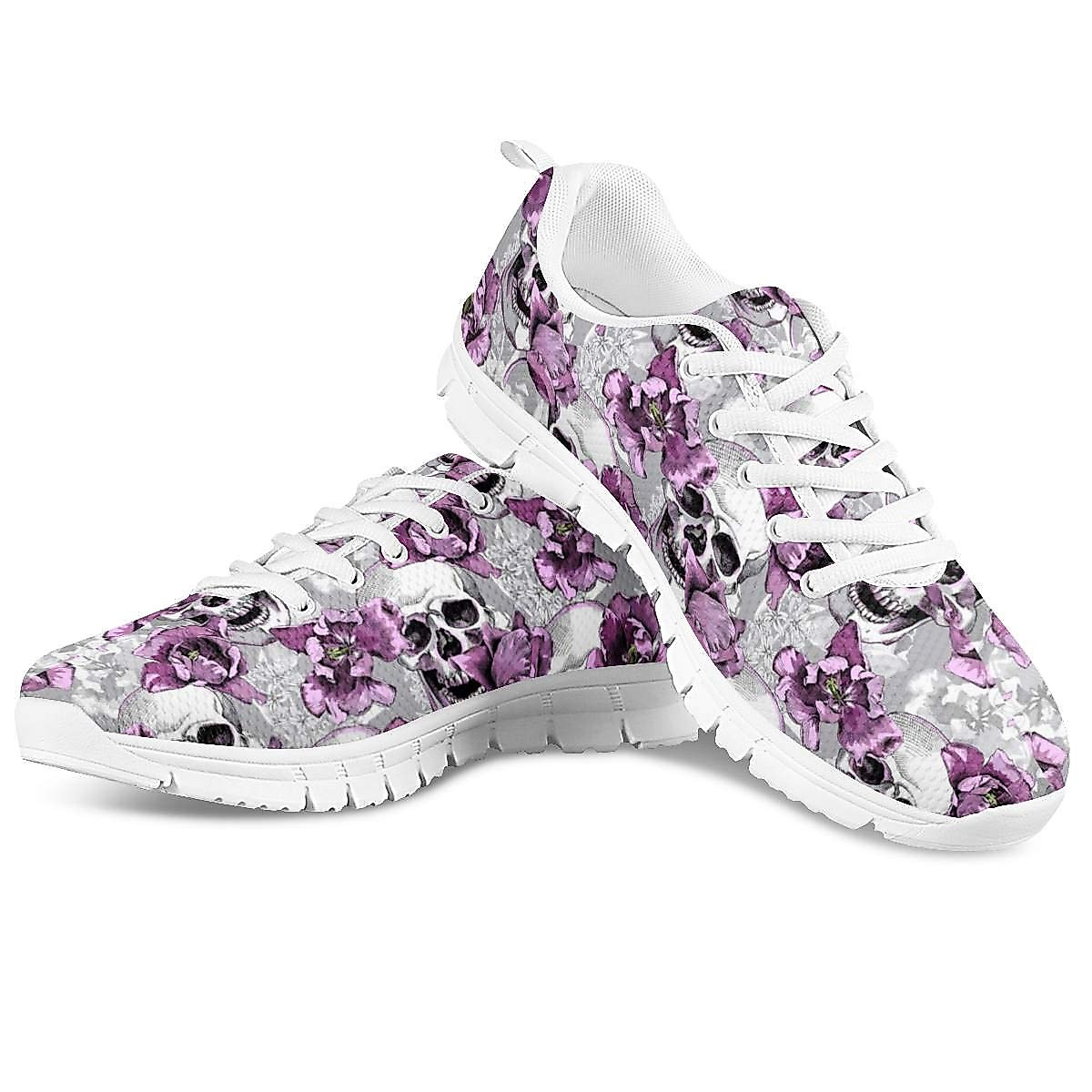 Mumeson Women Floral Skull Print Low Top Lightweight Running Shoes Air Mesh Girls Go Easy Walking Comfy Sneakers US7