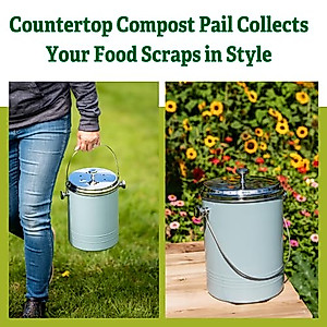 Gardener's Supply Company Large Stainless Steel Compost Pail | Stylish Kitchen Countertop Metal Compost Crock with Lid and Handle for Organic Composting | Holds 1.7 Gallon of Food Scraps