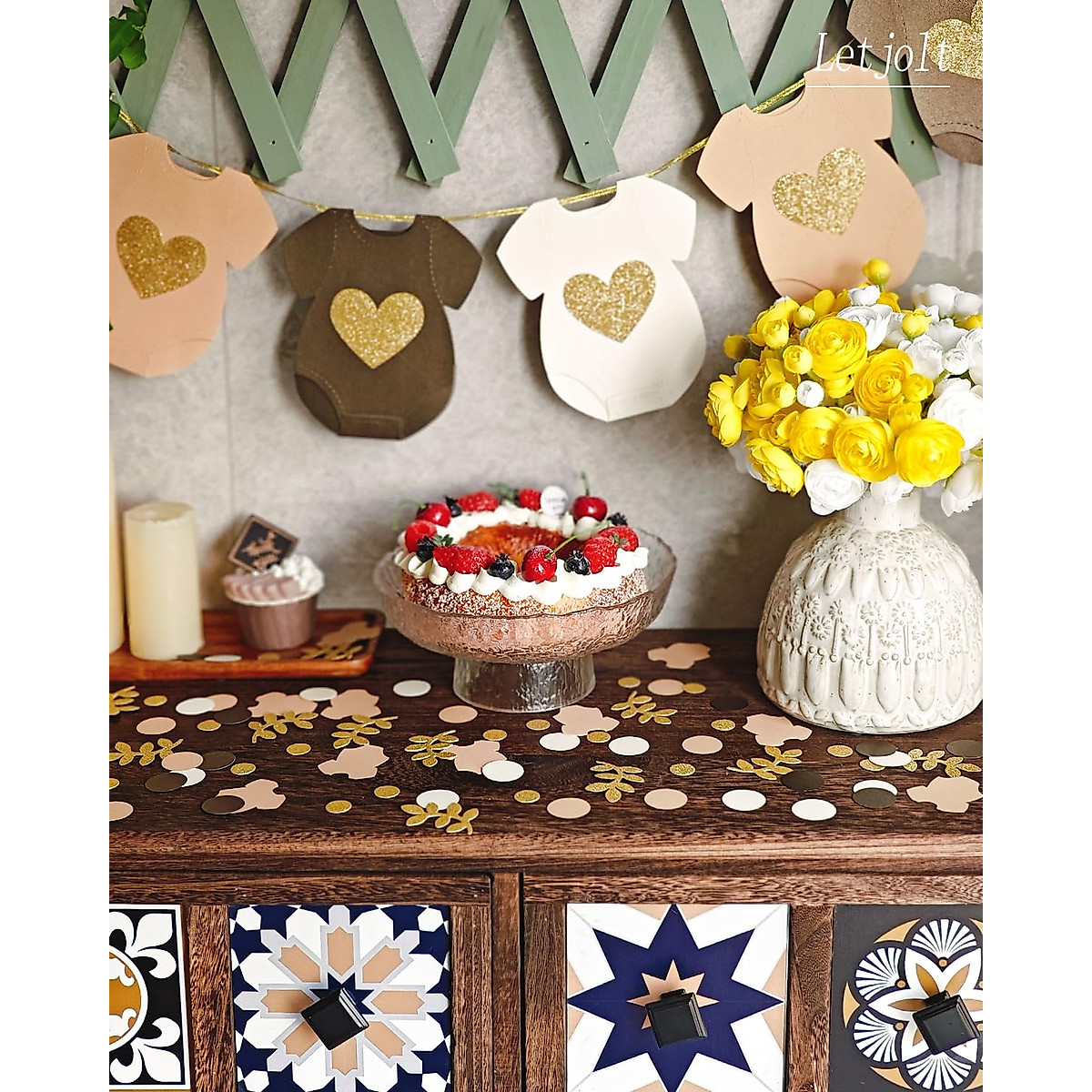 Brown Baby Shower Paper Garland Short-Sleeve Bodysuits Clothesline Garland Gender Reveal Birthday Banner Baby Outfit Paper Decorations 9 pcs