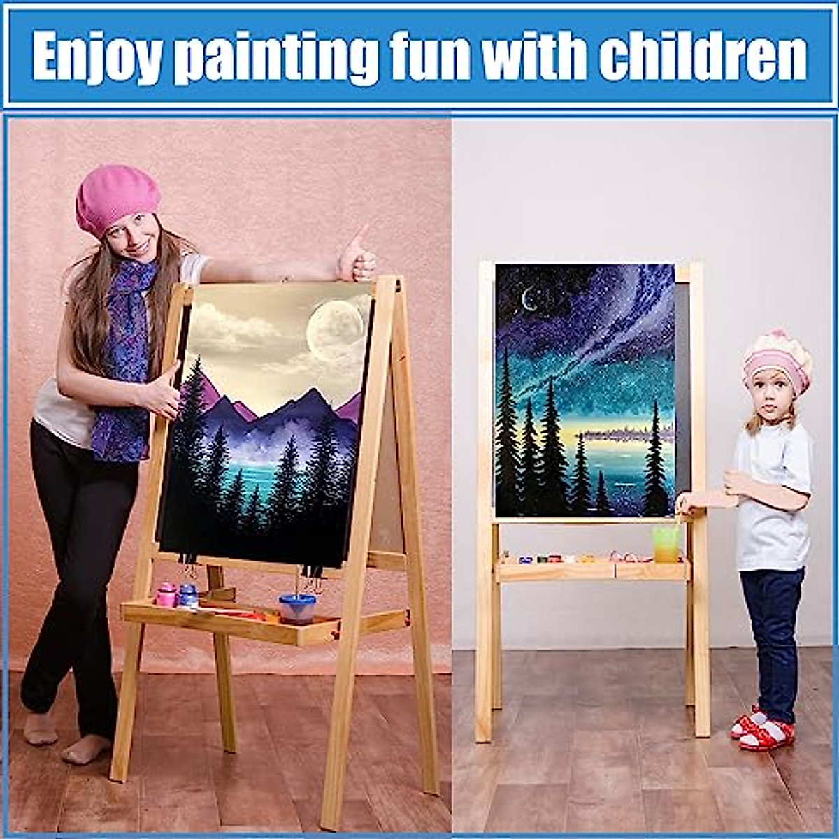 Suyaloo 4 Pack Paint by Numbers,Moon Paint by Numbers for Adults Kids Beginner,Landscape Drawing Paintwork with Paintbrushes DIY Acrylic Paint Canvas Oil Painting for Home Wall Decor 12X16Inch