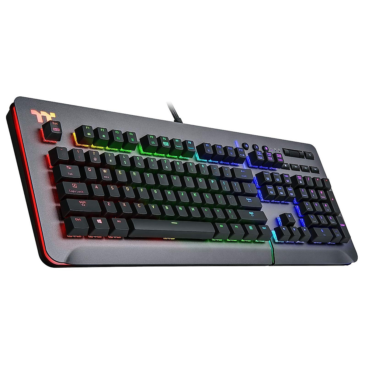 Thermaltake Level 20 RGB Titanium Aluminum Gaming Keyboard Cherry MX Blue Switches, 16.8M Color RGB, 32 Color Zone Options, Alexa Voice Control & Razer Chroma Sync Compatible, KB-LVT-BLSRUS-01