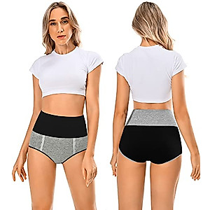 MISSWHO Cotton High Waisted Womens Underwear, Tummy Control Postpartum Essential Panties Full Coverage, C Section Ladies Briefs Plus Size Underpants 5 Pack Size 7 Large