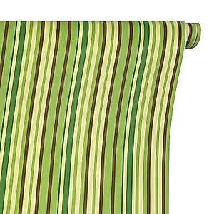 Yifely Peel & Stick Shelf Liner Removable Furniture Paper for Covering Apartment Old Cabinets Drawers, Green Stripes, 17.7 Inch by 9.8 Feet