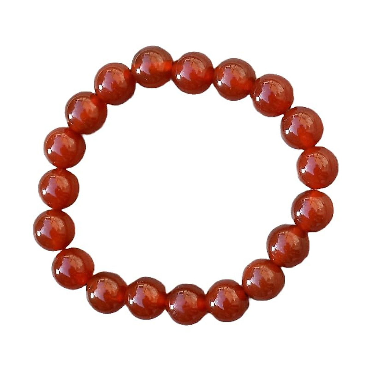 LKBEADS Natural Natural Carnelian 10mm rondelle smooth 7inch Semi-Precious Gemstones Beaded Bracelets for Men Women Healing Crystal Stretch Beaded Bracelet Unisex