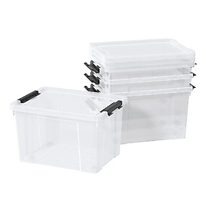 Parlynies 4 Pack 23 L Plastic Latching Storage Box with Wheels, Stackable Container Bin with Lids, Clear