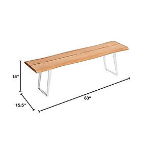 Main + Mesa Live Edge Wood Bench with Metal Frame, Natural/White
