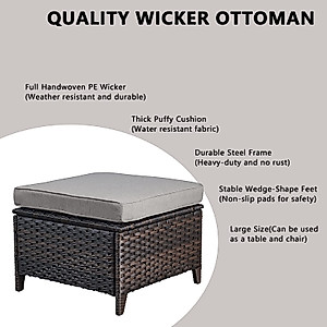 Rilyson Wicker Patio Furniture Set - 4 Piece Rattan Outdoor Patio Conversation Sets with 2 Swivel Rocking Chairs,2 Ottomans for Porch Deck Garden(Brown/Grey)