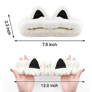 Hofar Cat Face Wash Headband Hairband with Cat Ears Coral Fleece Cartoon Cute Creative Hair Accessories