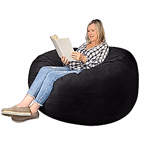 EDUJIN 3 ft Bean Bag Chair: 3' Memory Foam Bean Bag Chairs for Adults/Teens with Filling,Ultra Soft Dutch Velvet Cover, Round Fluffy Lazy Sofa for Living Room - 3Foot,Black