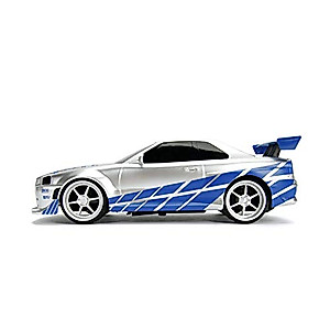 Jada Toys Fast & Furious Brian's Nissan Skyline GT-R (Bnr34)- Ready to Run R/C Radio Control Toy Vehicle, 1: 16 Scale, Silver and Blue, (99370)