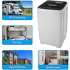 Portable Washer, 17.5Lbs Capacity Full-Automatic Washing Machine with Drain Pump and Extended Drain Pipe, 1.9 Cu.ft 2-in-1 Washer and Spin-dryer Combo with 10 Wash Programs 8 Water Levels LED Display, Compact Laundry Washer for Home, Dorms, RV