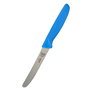 Dairy Blue Kitchen Knife - 4.5” Steak and Vegetable Knife - Razor Sharp Curved Tip, Serrated Edge - Color Coded Kitchen Tools by The Kosher Cook