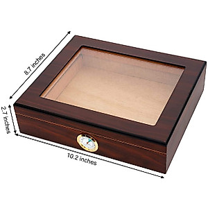 Handmade Humidor up to 25 Corona-Size Cigars, Glass Top Cigar Humidor Box, 100% Spanish Cedar Wood, Luxury Desktop Humidor with Hygrometer and Humidifier, High Gloss Walnut Finish.