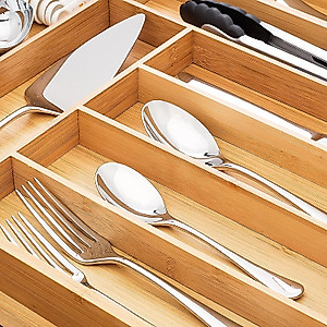 XKXKKE Bamboo Expandable Drawer Organizer Cutlery Tray Adjustable Utensil Drawer Organizer, Wood Drawer Dividers Organizer for Tools, Silverware, Flatware, Knives in Kitchen, Bedroom, Living Room