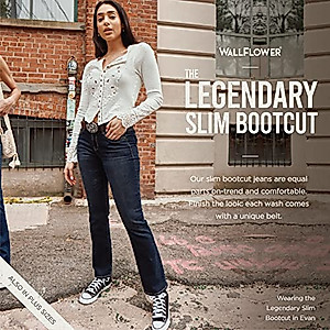 WallFlower Women's Size Legendary Slim Bootcut Mid-Rise Belted Insta Stretch Juniors Jeans (Standard, Tiffany, 20 Plus