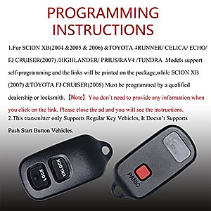 Key Fob Remote Replacement Fits for Toyota 4Runner 1999-2009/SCION XB 2004-2007/HIGHLANDER 2001-2007/RAV4 2001-2005 /FJ Cruiser/Prius/CELICA/Tundra/ HYQ12BBX HYQ12BAN Keyless Entry Remote Control