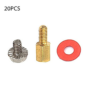Connectors (20x Screw+20x Motherboard Riser +20x Washer) 6.5mm 6-32-M3 Computer Golden Motherboard Riser+Screws + Red Washers